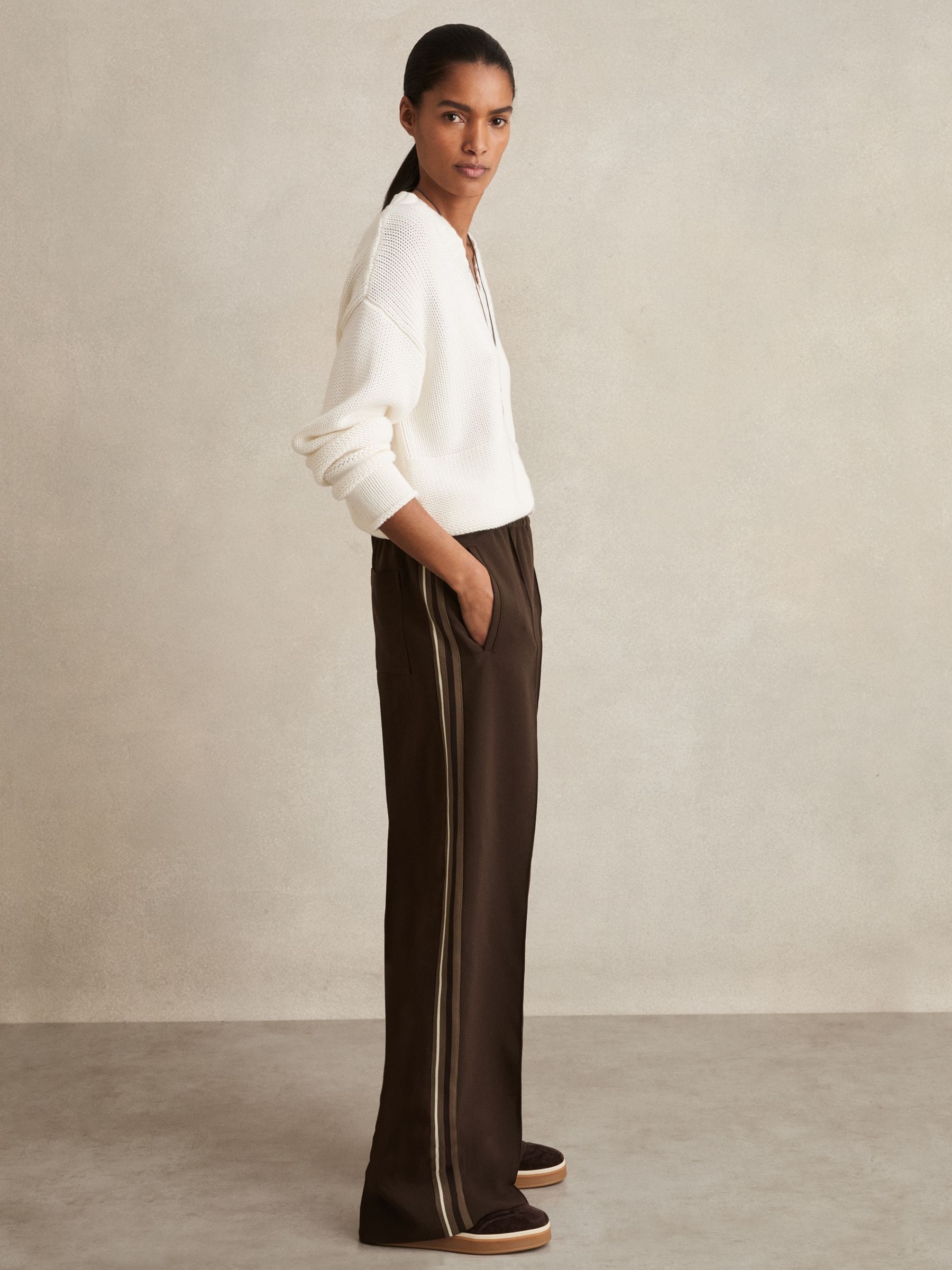 REISS Robyn Side-Stripe Wide-Leg Trousers